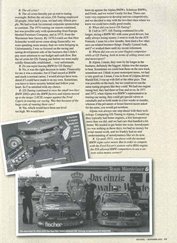 Dieter Basche interview (GS Tuning) Nov 2002 Roundel |﻿ BMW 2002 and ...