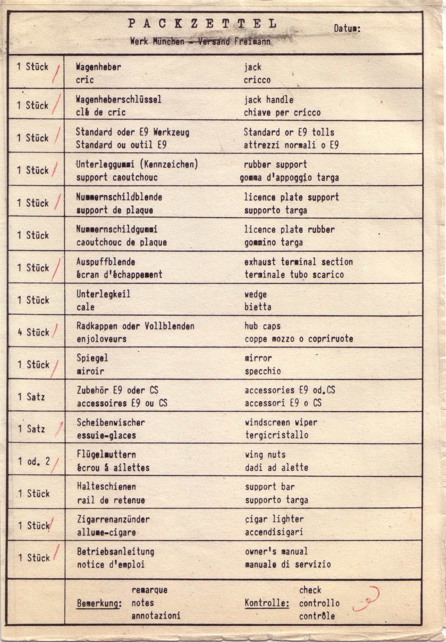 1972 tii packing list options |﻿ BMW 2002 and other '02
