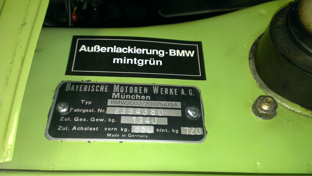 VIN Plate - BMW 2002 and other '02 - 2002FAQ