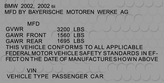 VIN Decals in door |﻿ BMW 2002 and other '02