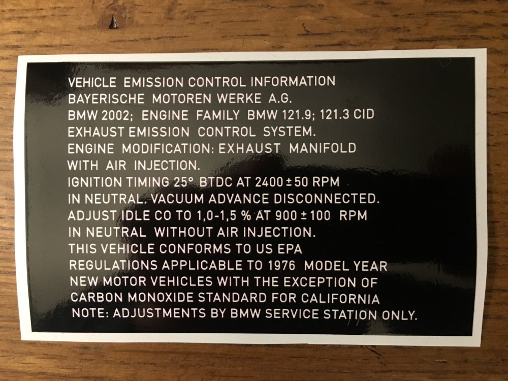 75 CA Emission Sticker |﻿ BMW 2002 and other '02