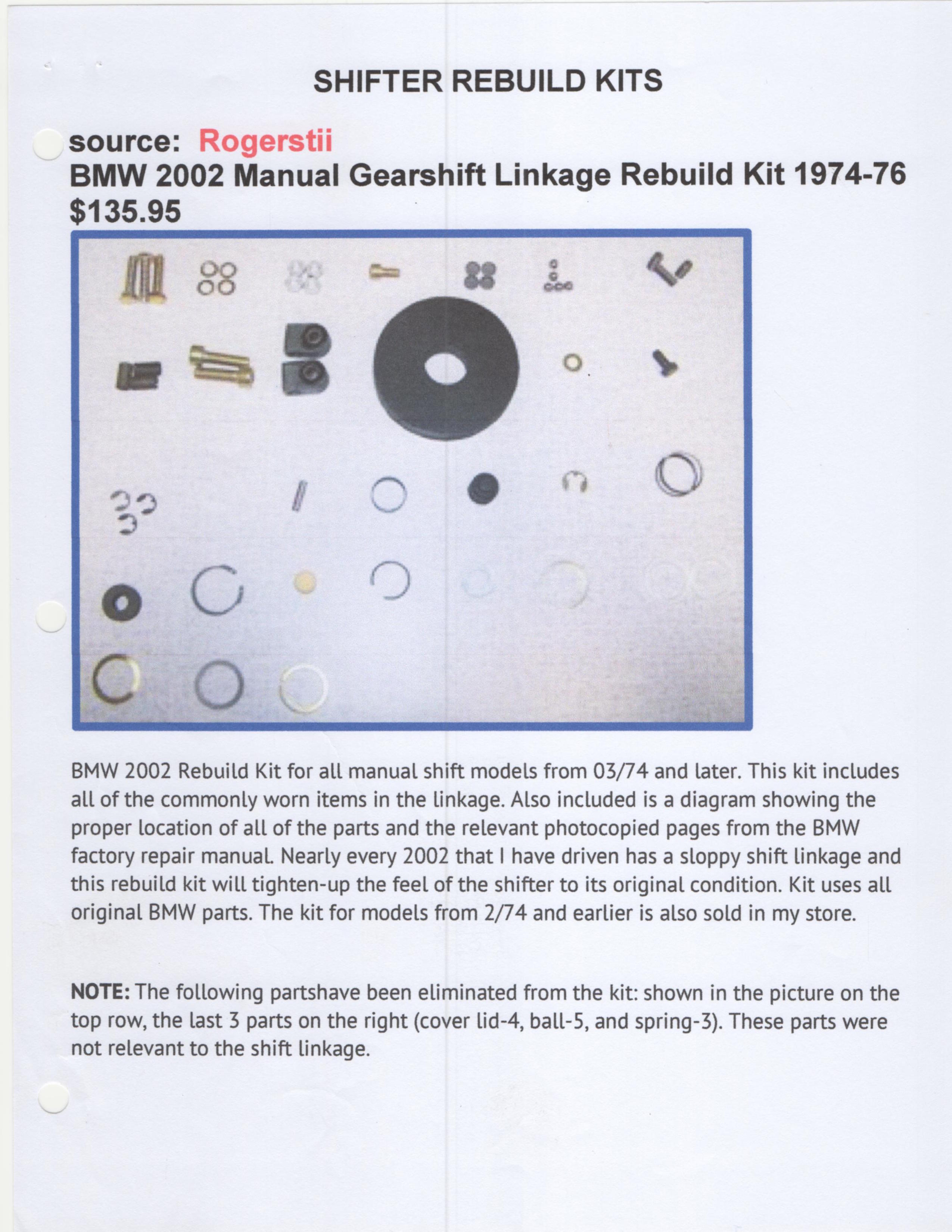 Shifter Rebuild Kits |﻿ BMW 2002 and other '02