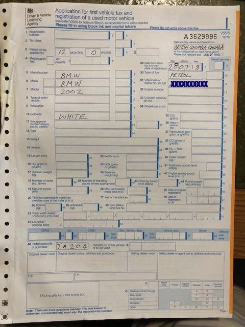 Registration V5c UK information reqd |﻿ BMW 2002ti and BMW 1600ti ...
