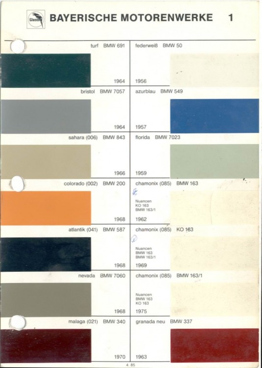 Paint Code List for BMW E10 2002 / ti / tii |﻿ BMW 2002 and other '02