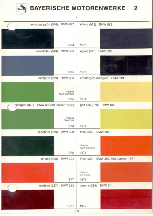 Paint Code List for BMW E10 2002 / ti / tii |﻿ BMW 2002 and other '02