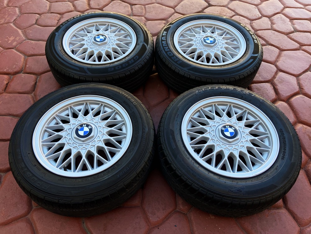 14" OEM BMW E30 BBS Basketweaves 4x100 w/ 185/60/14 Tires ...