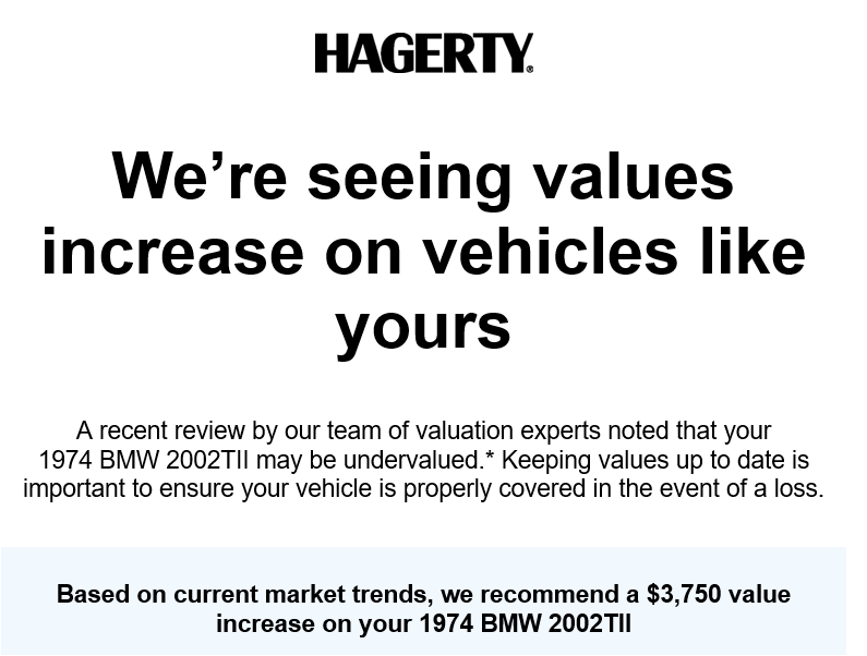 Hagerty recommends insurance bump |﻿ BMW 2002 and other '02