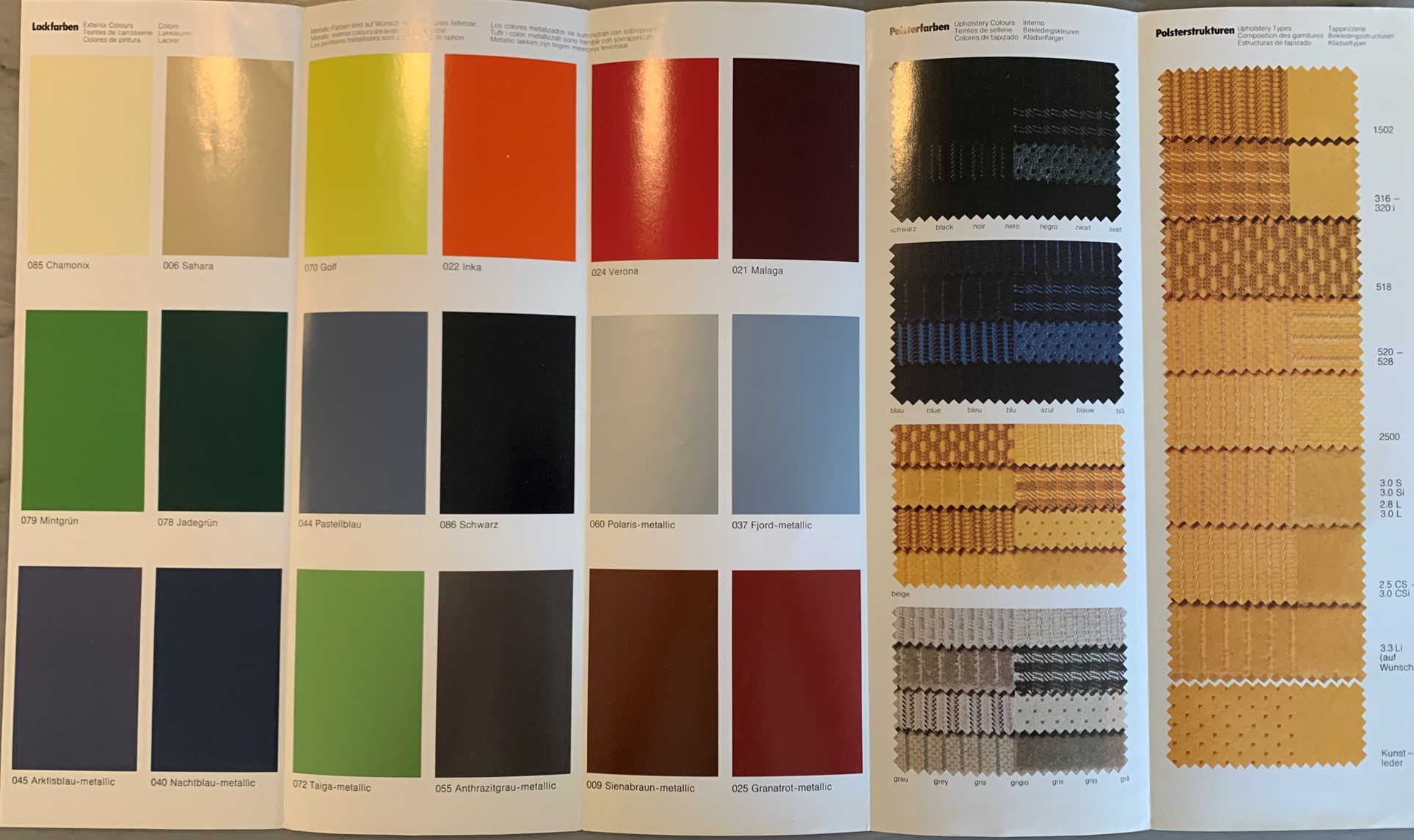 1962-77 Farben und Polster / Color and Upholstery brochures |﻿ BMW 2002 and other '02