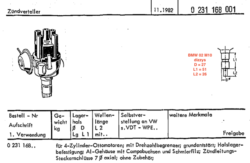 Distributor with vacuum retard but not reversed points - BMW 2002 and ...