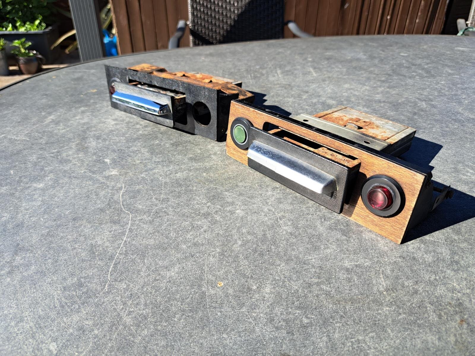 Ash trays w/ mounting frame and hazard switch, black & wood |﻿ Body and ...