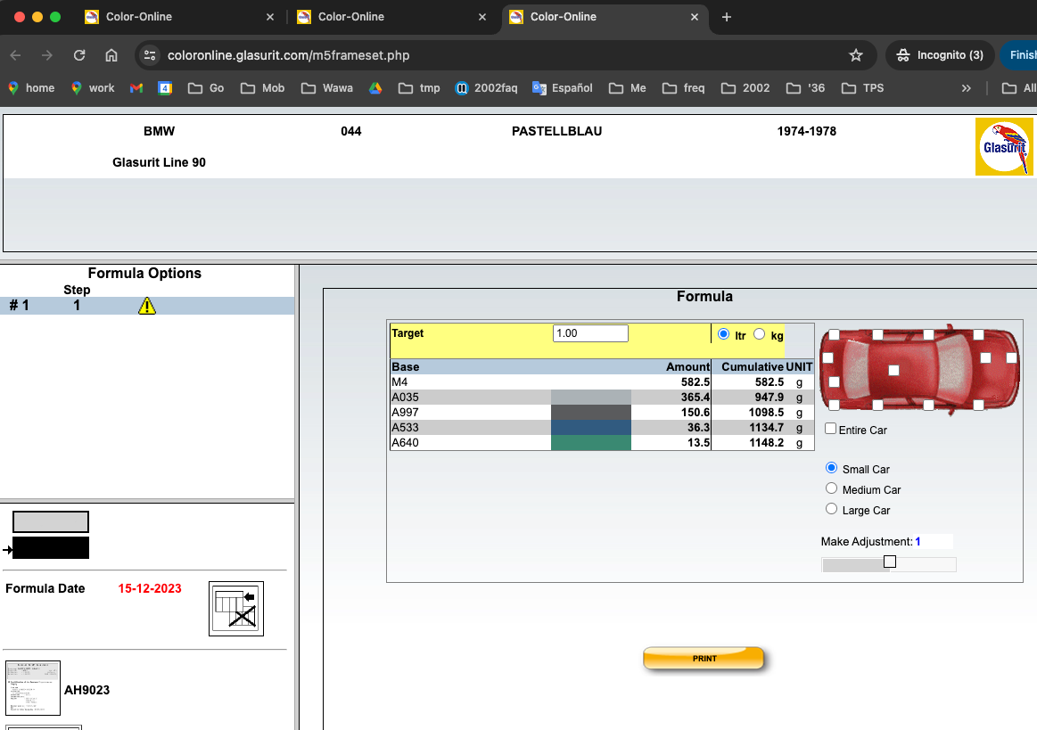 BASF Diamont Paint Formula Pastel Blue 044 |﻿ BMW 2002 and other '02
