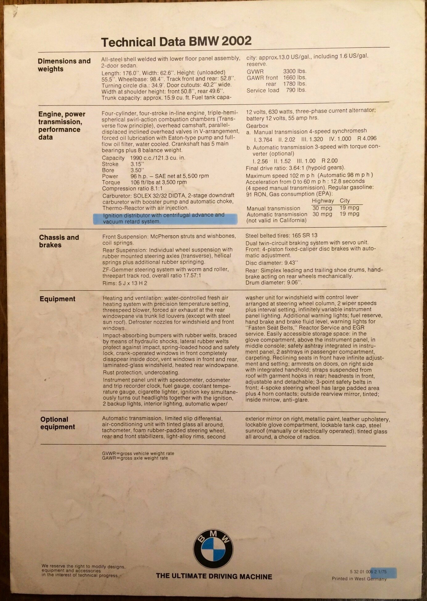 Vacuum retard distributor - BMW 2002 and other '02 - 2002FAQ