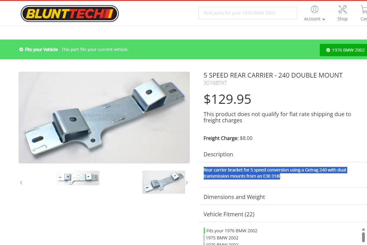Blunt 5 Speed Getrag 240 Transmission Mount - Engine and Drivetrain ...