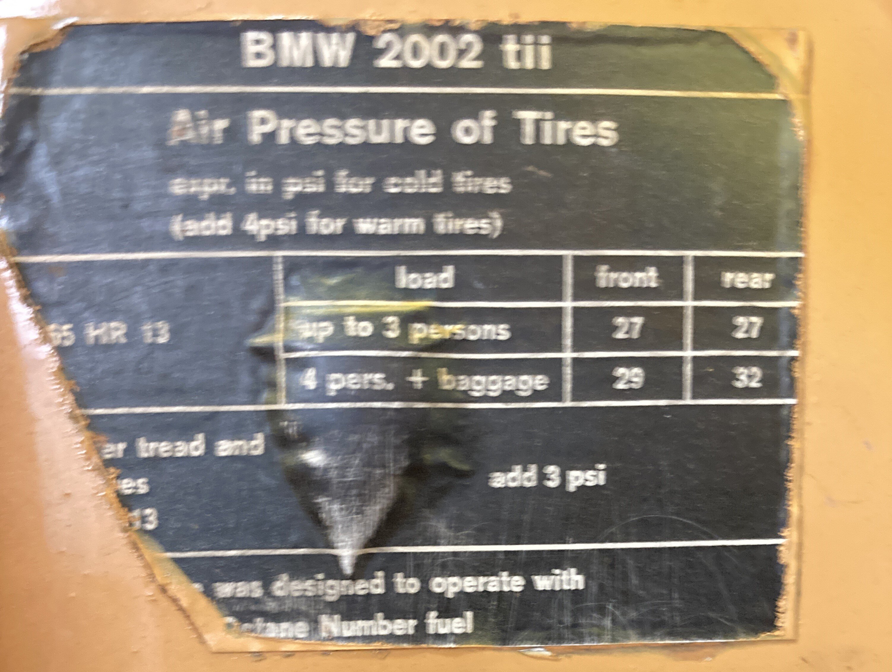 tii tire pressure sticker |﻿ BMW 2002 and other '02