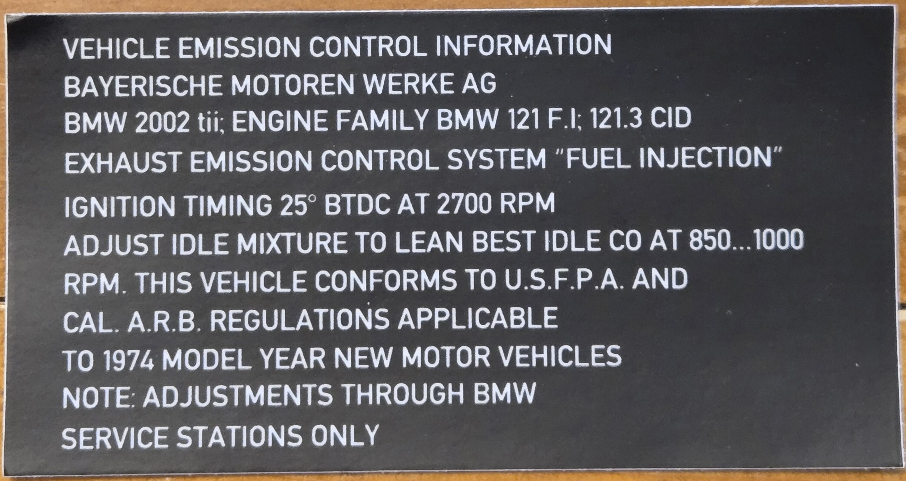 1974 2002 Tii Black Emissions Stickers |﻿ Body and Interior