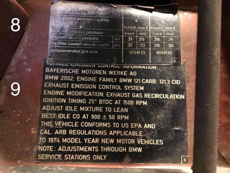 where is the FMVSS label on a 1974 2002 tii? |﻿ BMW 2002 and other '02