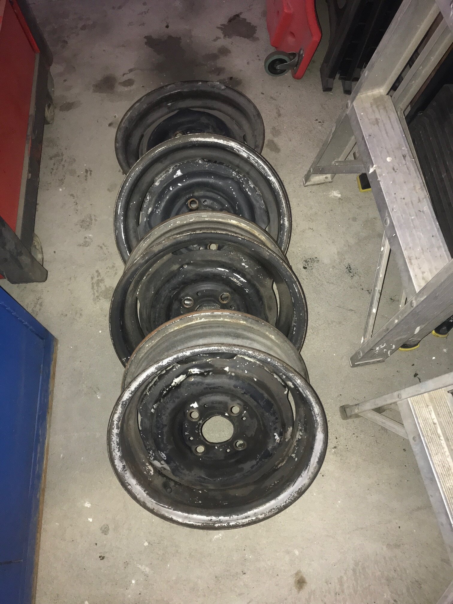 Early tii Steel Wheels, 5J x 13 Steelies, set of 4, all dated 2/72 ...