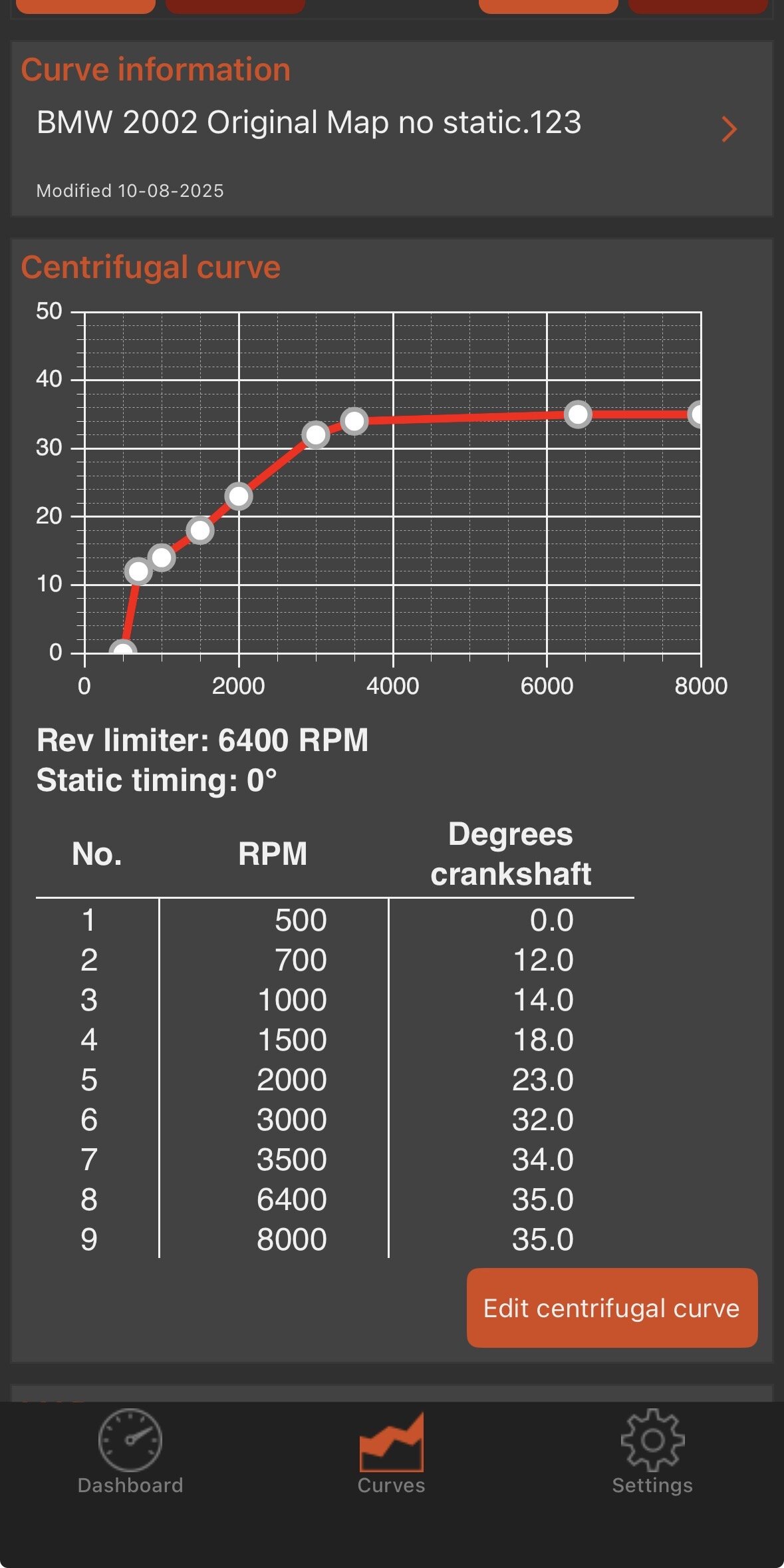 123 Tune+ (Bluetooth) timing curve help on fresh M10 + Weber 32/36 ...