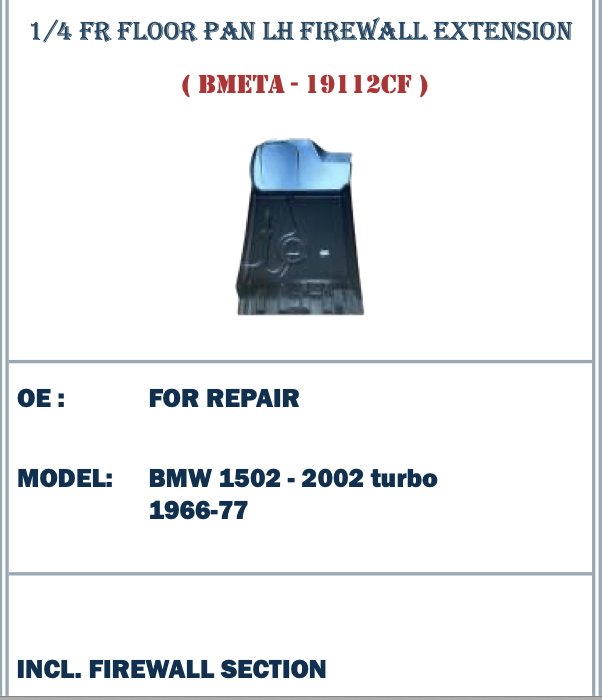 WTB Front Floor pan with Firewall Extension Passenger Side - Parts ...